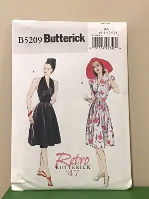 Butterick B5209 Retro 1940's Halter or Cap Sleeves Dress Sewing Pattern ...