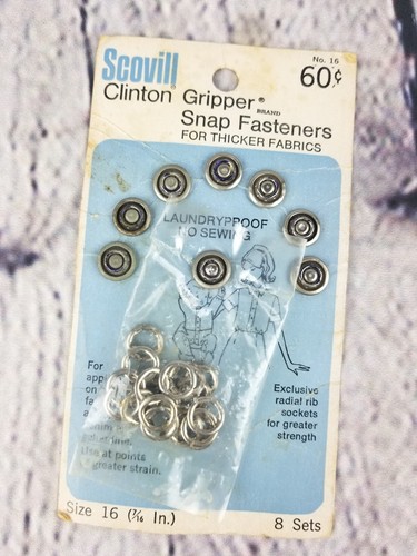 Vintage NOS Scovill Clinton Gripper Snap Fasteners Size 16 7/16" Sewing ...