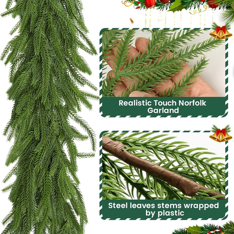 70in Artificial Norfolk Pine Garlands Realistic Greenery Garland ...