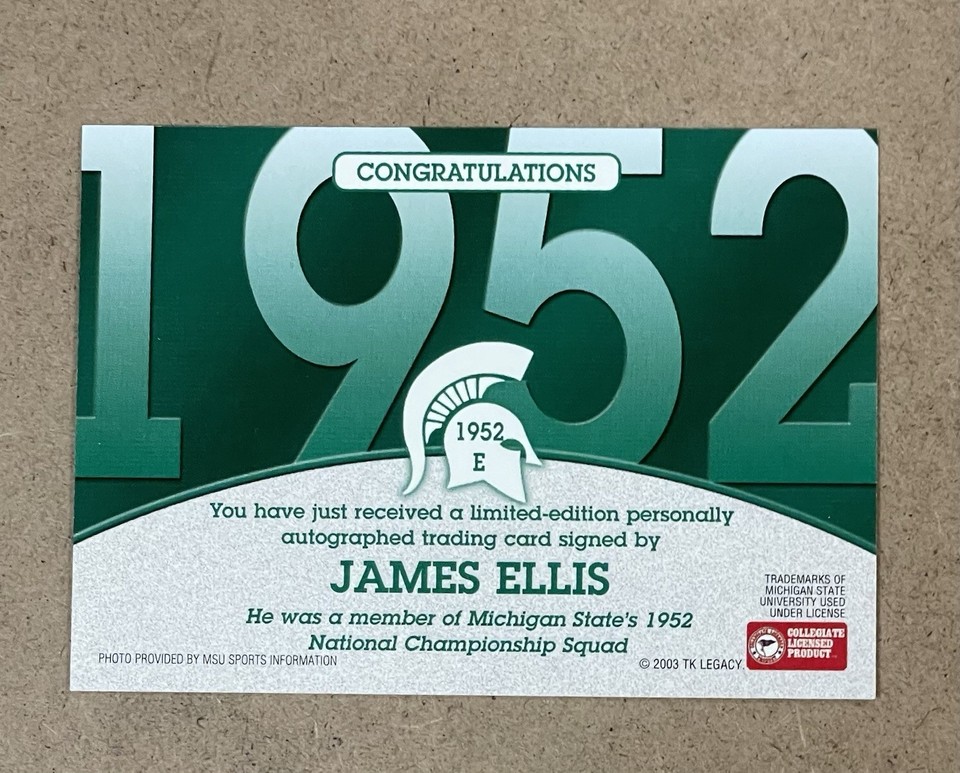 2003 TK LEGACY AUTOGRAPH JAMES ELLIS (1952 MICHIGAN STATE) | eBay