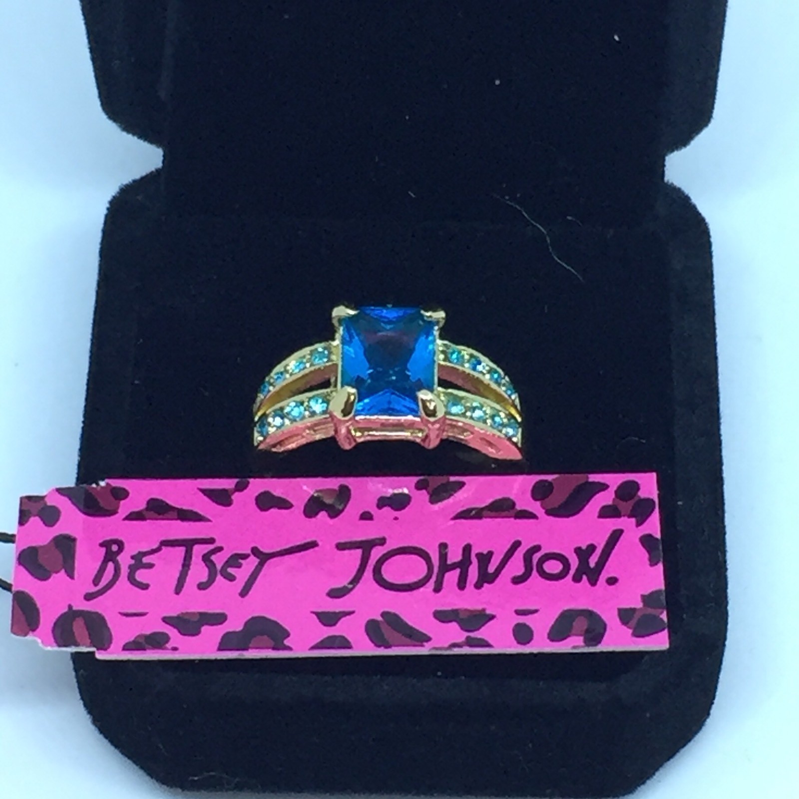 HOT NEW! 💎 Betsey Johnson Designer Gold Blue Topaz Color Sz 7 🇺🇸 US ...