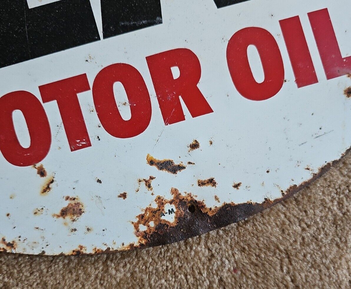 Vintage 1976 Wolf's Head Motor Oil Sign - Metal Porcelain Vintage 1976 Wolf's Head Motor Oil Sign - Metal Porcelain