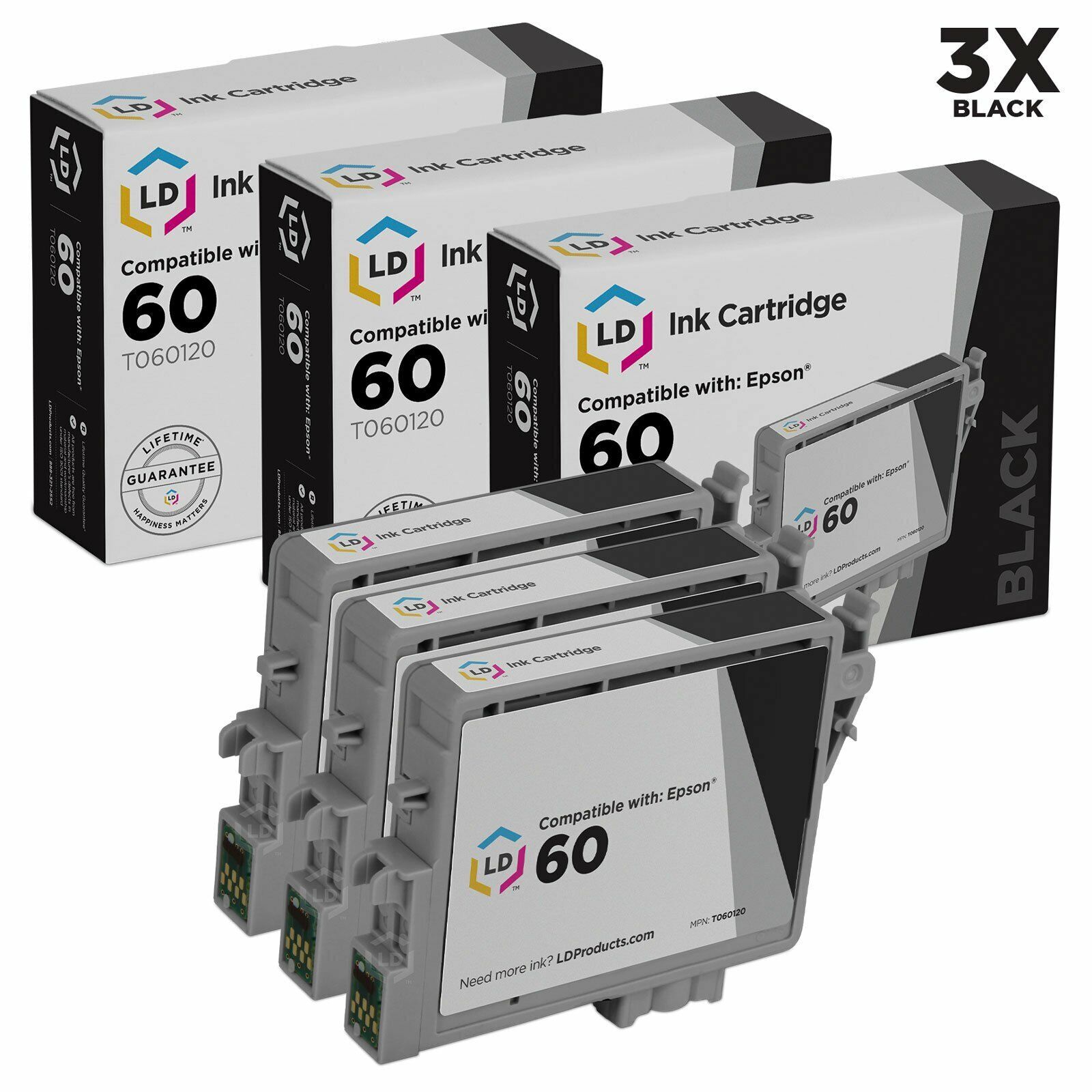 LD T060120 T060 Black Ink Cartridge Set of 3 for Epson C88 CX3800 ...