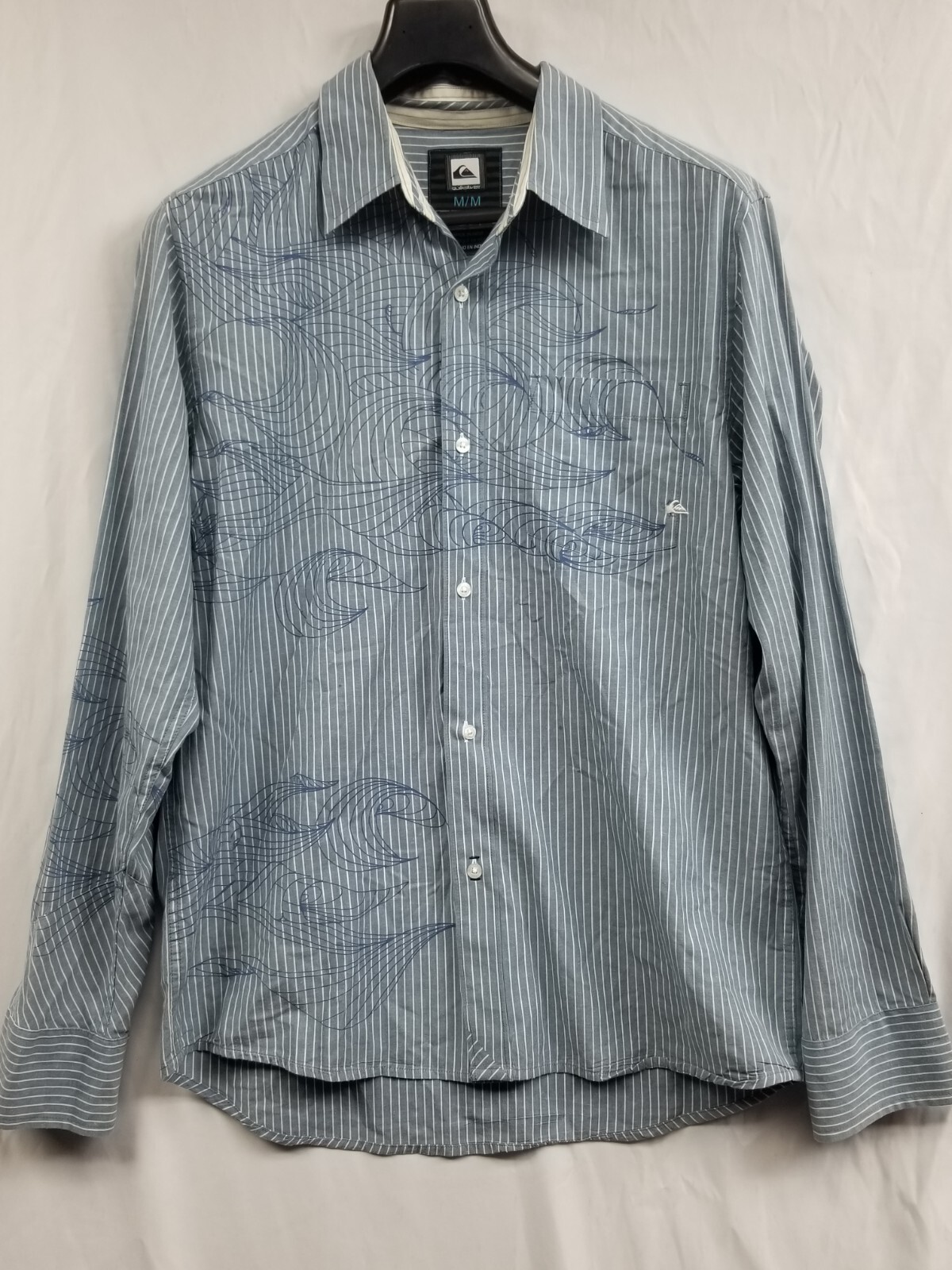 Quicksilver Shirt Mens Size Medium Blue Stripe Long Sleeve Button Up | eBay