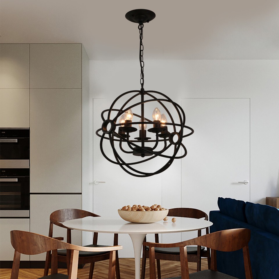 Metal Orb Chandelier Lamp Round Hanging Ceiling Light Fixture Globe ...