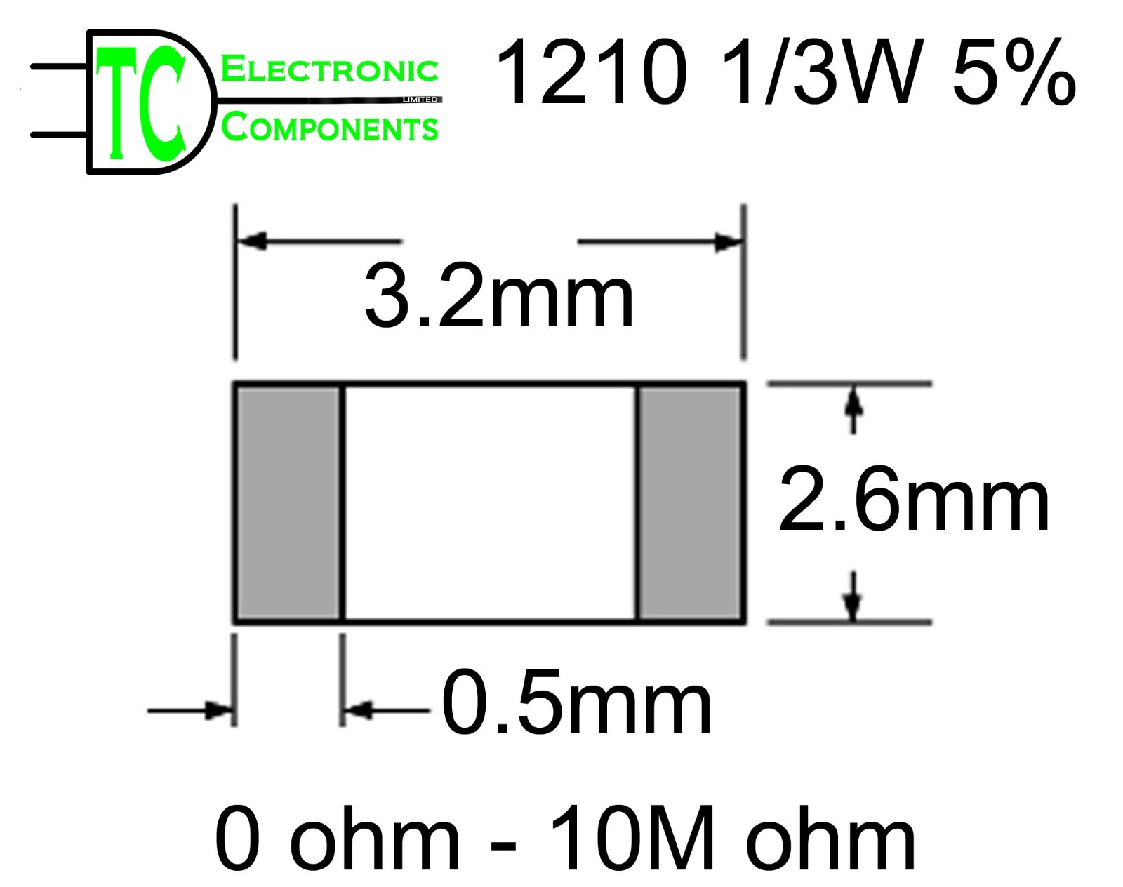1210 SMD Resistors 5% 10 Pack Full range available E24 Series 196 ...