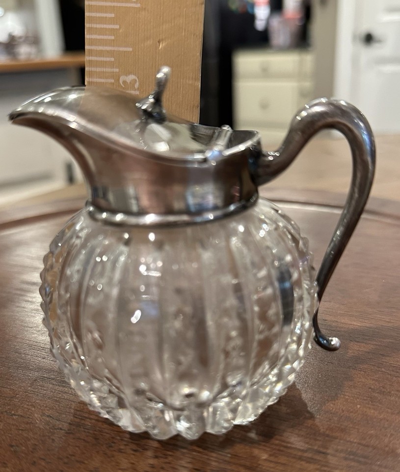 3 1/2” Pewter/silver Cut Crystal Syrup Pitcher Vintage | eBay