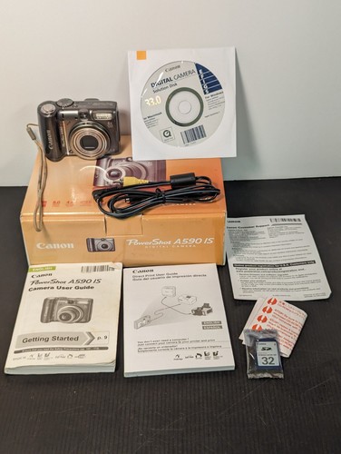 Canon PowerShot A590 IS 8.0MP Digital Camera Orig Box Cords User Manual ...