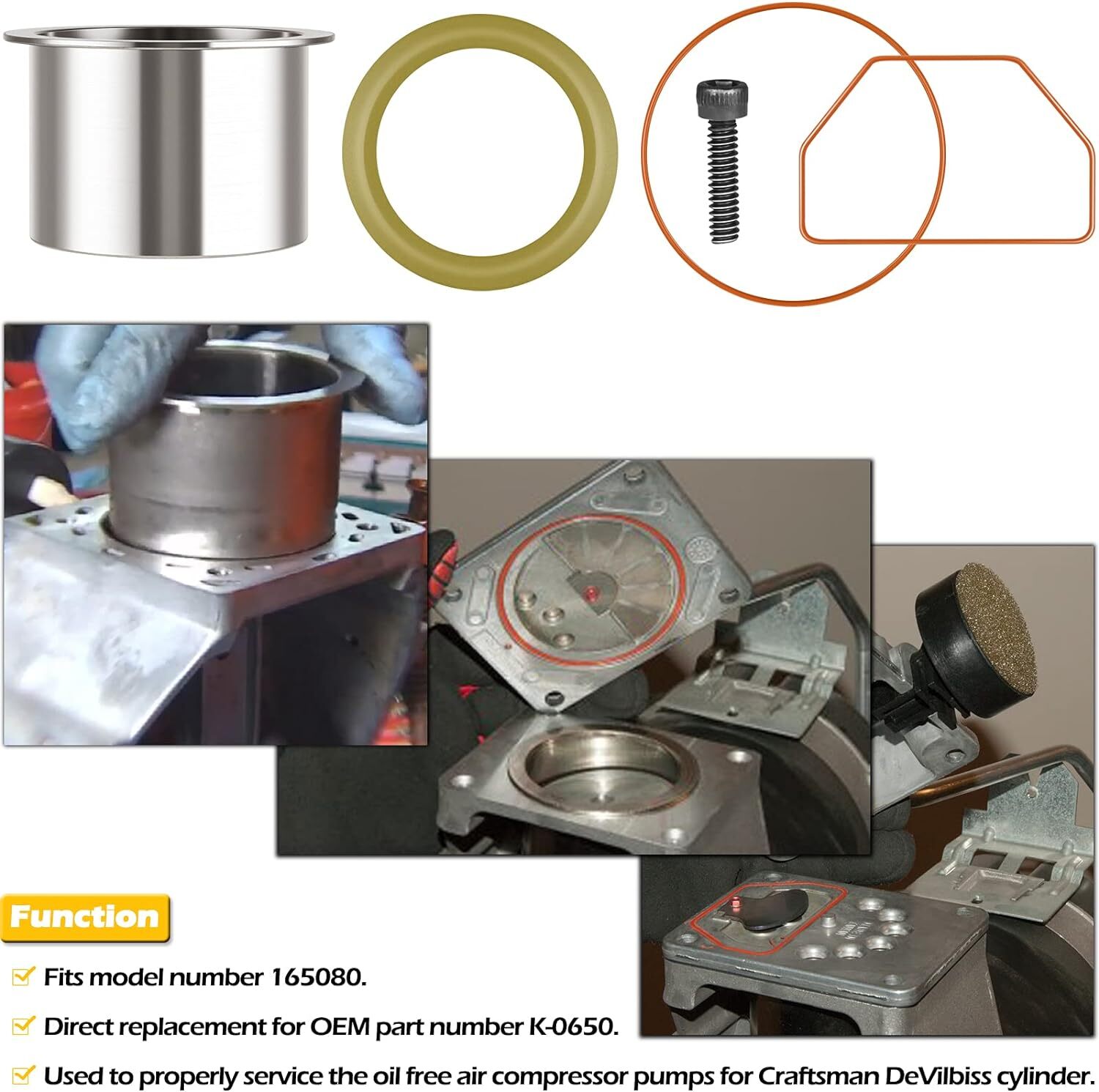 K-0650 Air Compressor Cylinder Sleeve & Compression Ring Kit for Sears ...