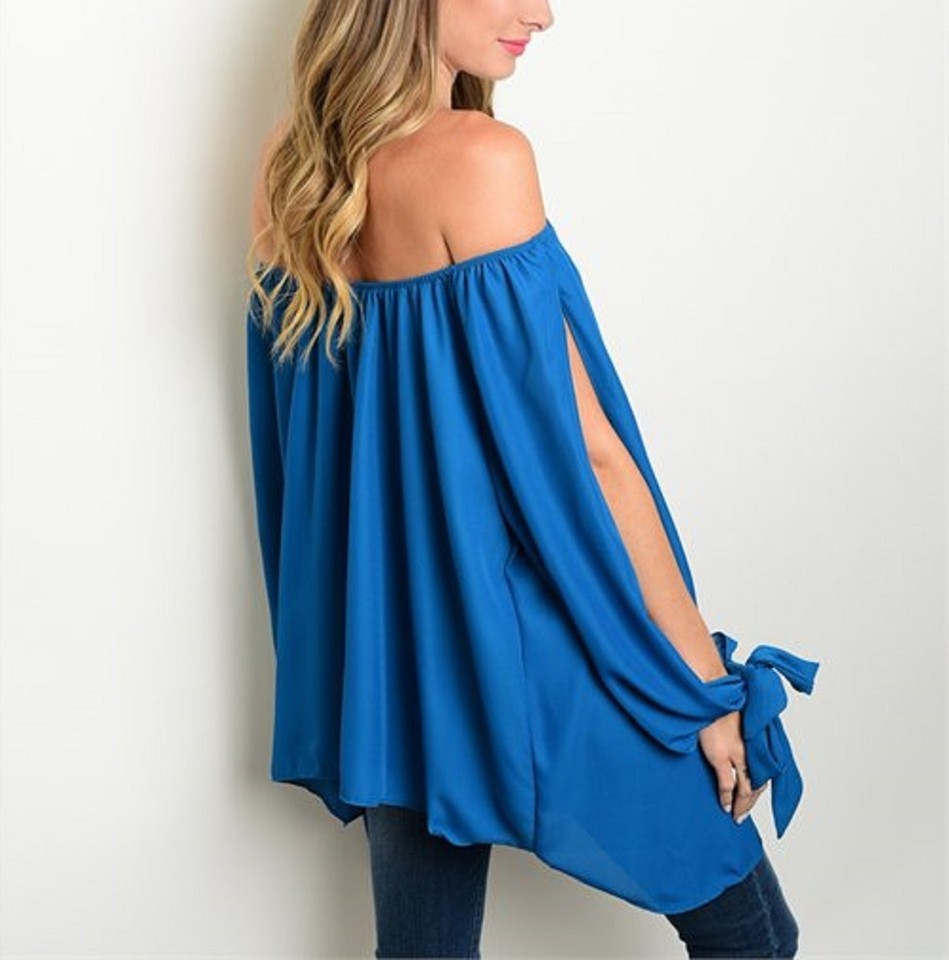 Sexy Teal Off The Shoulder Slit Sleeves Boho Top-RT3-CN300584 | eBay