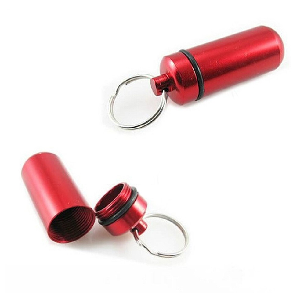Mini Waterproof Metal Keychain Outdoor Travel Portable Pill Bottle Key ...