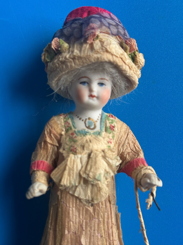 Antique Bisque Dollhouse LADY Doll with Parasol & Painted Jewel ...