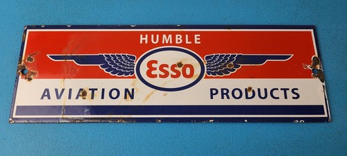 Vintage Esso Gasoline Sign - Humble Aviation Service Station Porcelain ...