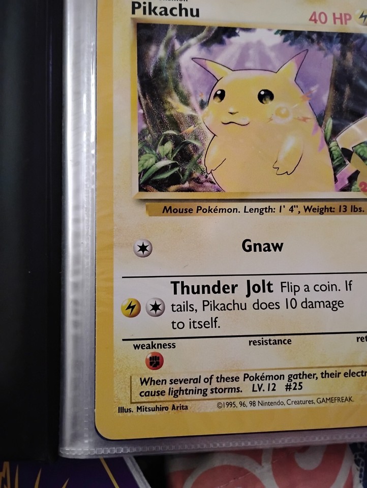 Jumbo 1995 Pikachu Gnaw Pokemon Card 58/102 Rare. 40 HP Good Condition ...
