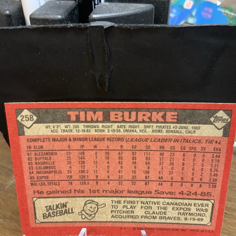 1986 Topps Baseball Card Tim Burke Rookie Montreal Expos #258 | eBay
