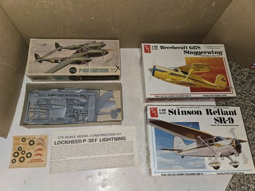 3 Vintage 70s/80s Airplane Model Kits,Sealed AMT Beechcraft Staggerwing ...