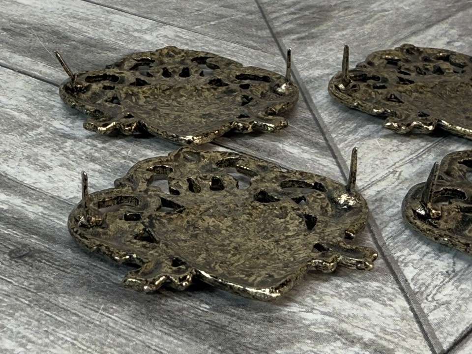 Vintage Fleur De Lis Crest Shield Crown Brooch Pin Lot Of 4 Gold Plated ...