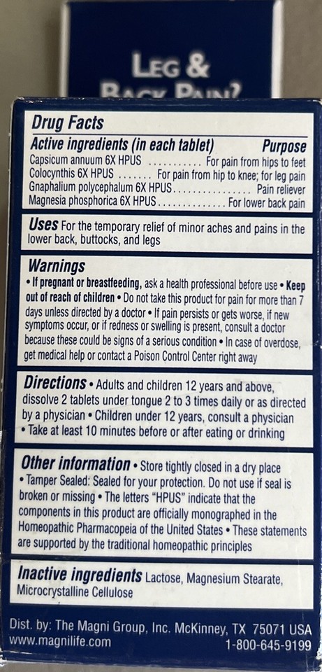 (1 Pack) MagniLife Leg & Back Pain Relief Quick Dissolving Tablets ...