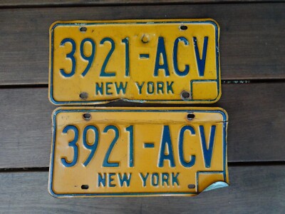 Vintage New York License Plate Set Matched Pair 1970-80s 3921-ACV | eBay