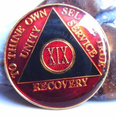 Alcoholics Anonymous AA 19 Year Red tri Plate Medallion Coin Chip Token ...