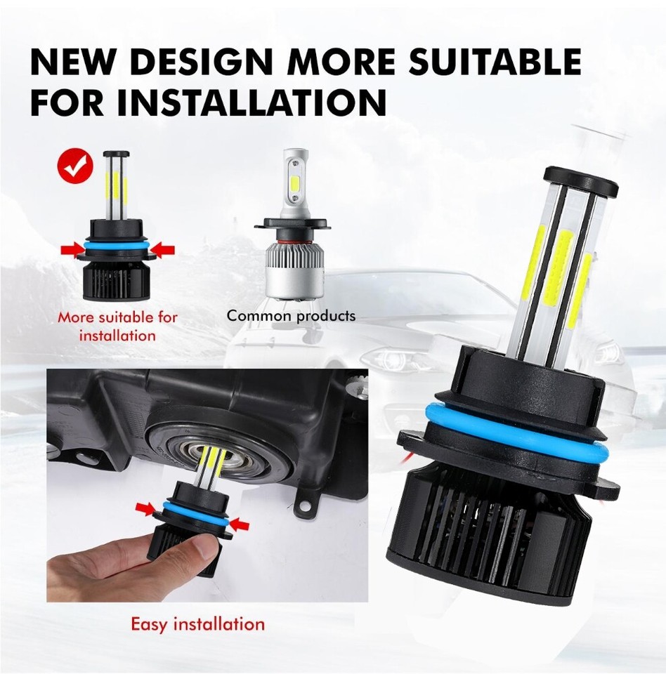 6-sides 9007 LED Headlights Bulbs Car Truck Kit High Low Beam 6500K ...