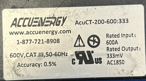 Accuenergy Split-Core Current Transformer 600A 600V CAT III AcuCT-200-600:333🟦 | eBay