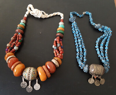 Vintage Necklace Berber resin amber color & Necklace Blue Stone Ethnic ...