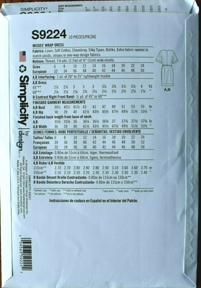 SIMPLICITY PATTERN 9224 WRAP DRESS MISSES SIZES 16 18 20 22 24 UNCUT | eBay