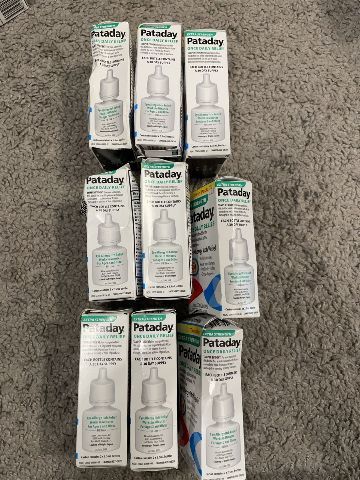 LOT 9 Pataday Extra Strength Allergy Relief Eye Drops 2.5ml, DAMAGED ...