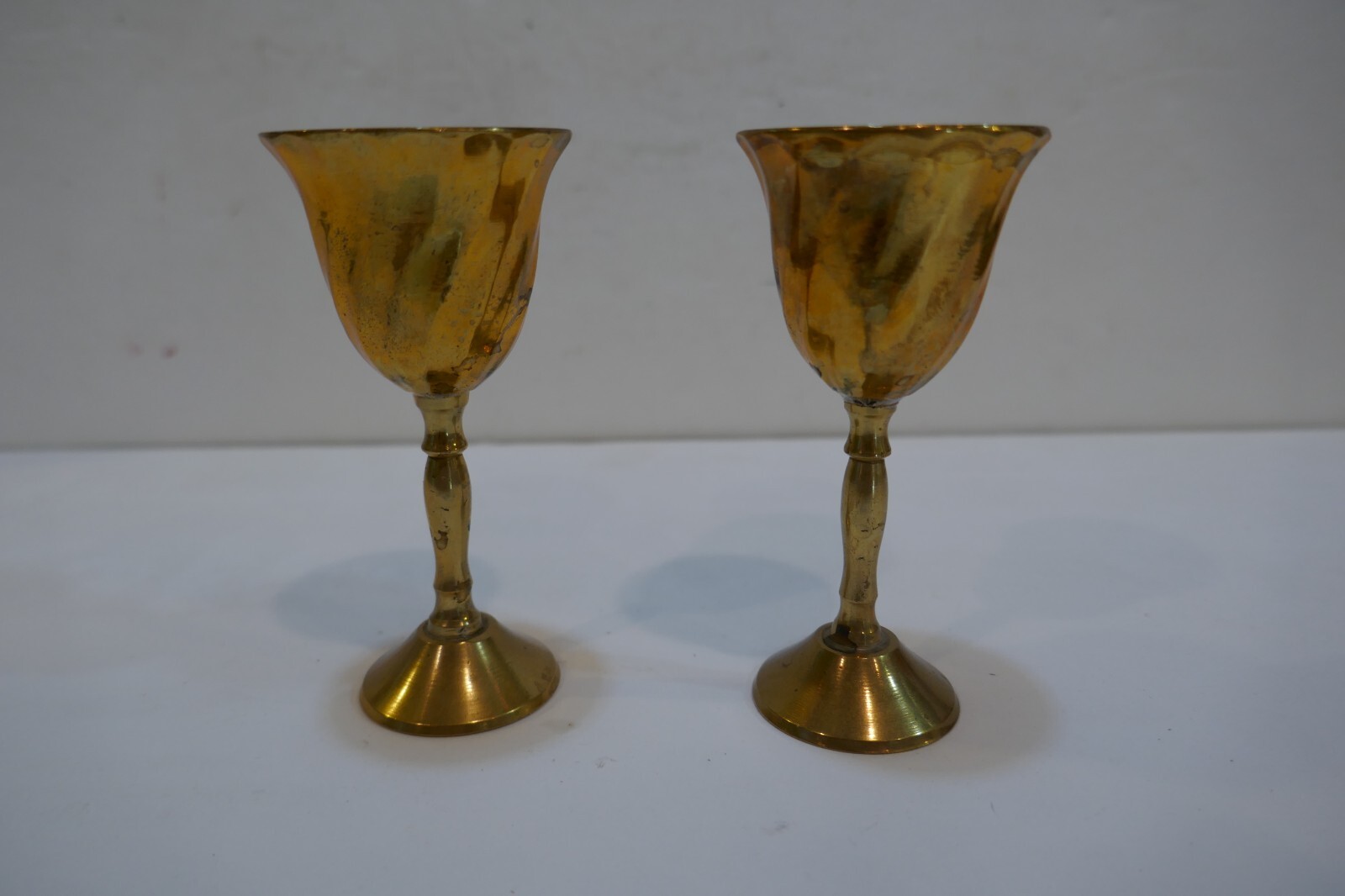 Pair Of Vintage Fluted Brass w/Silver Plate Blessing Cups/Cordial Set ...