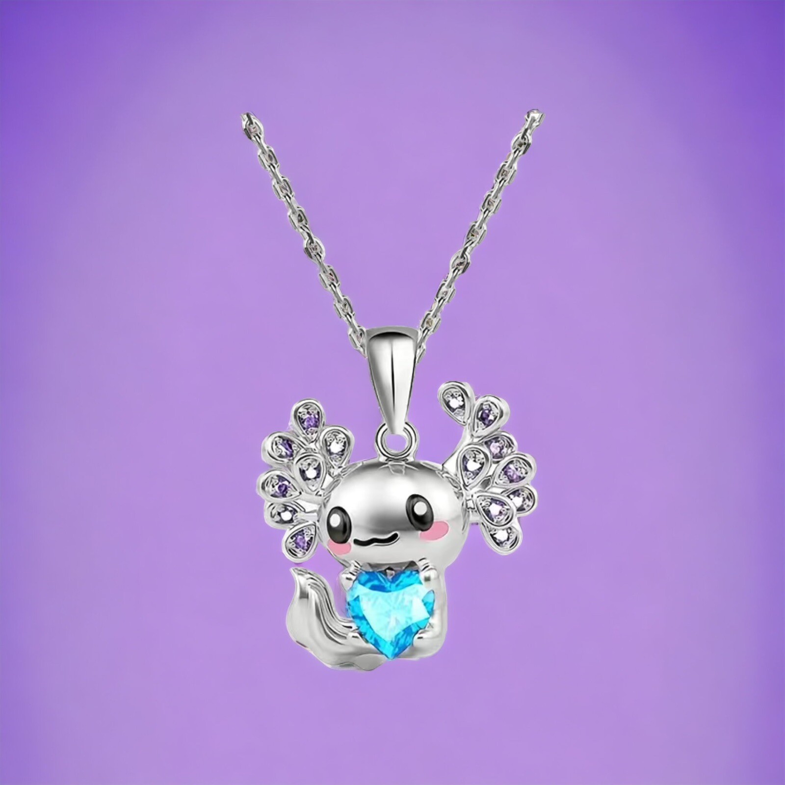 Axolotl Necklace Silver & Blue Crystal Pendant Salamander Gift Womens ...