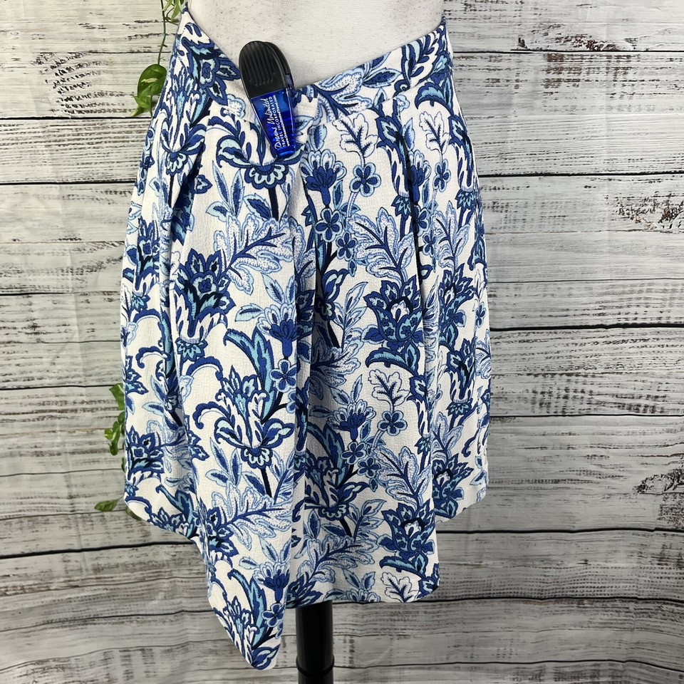 Mario Serrano Italy Skirt 10 Blue White Floral Boho Knee Pleated ...