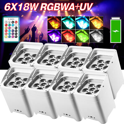 8x Akku LED Par Strahler Uplight LED Spot mit Wireless DMX RGBWA+UV ...