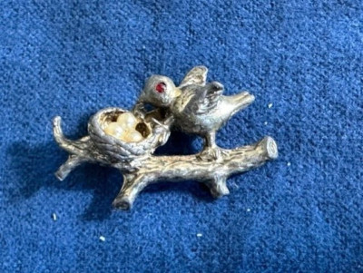 Unmarked Bird on nest Silver tone lapel jacket pin 1-1/4" TX162 | eBay