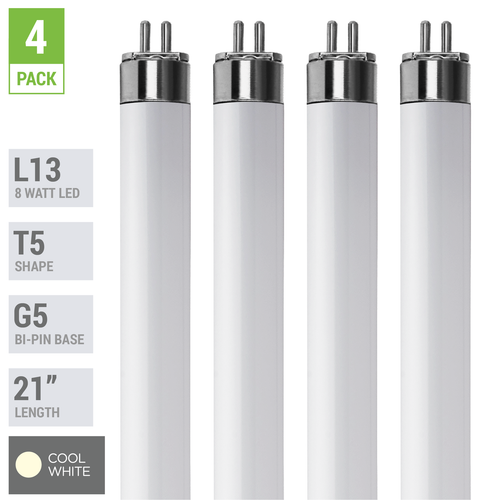 4 Pack LED Tube L13 F13T5/41K 21" INCH 8W 13W G5 Mini 2Pin Base 4100K ...