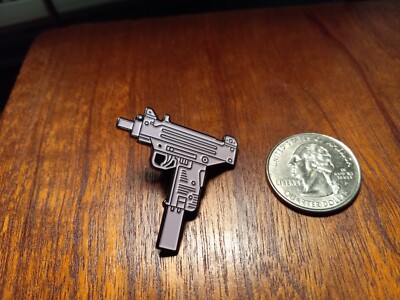 Pink Uzi 9 mm submachine gun enamel lapel hat pin badge shooter ...