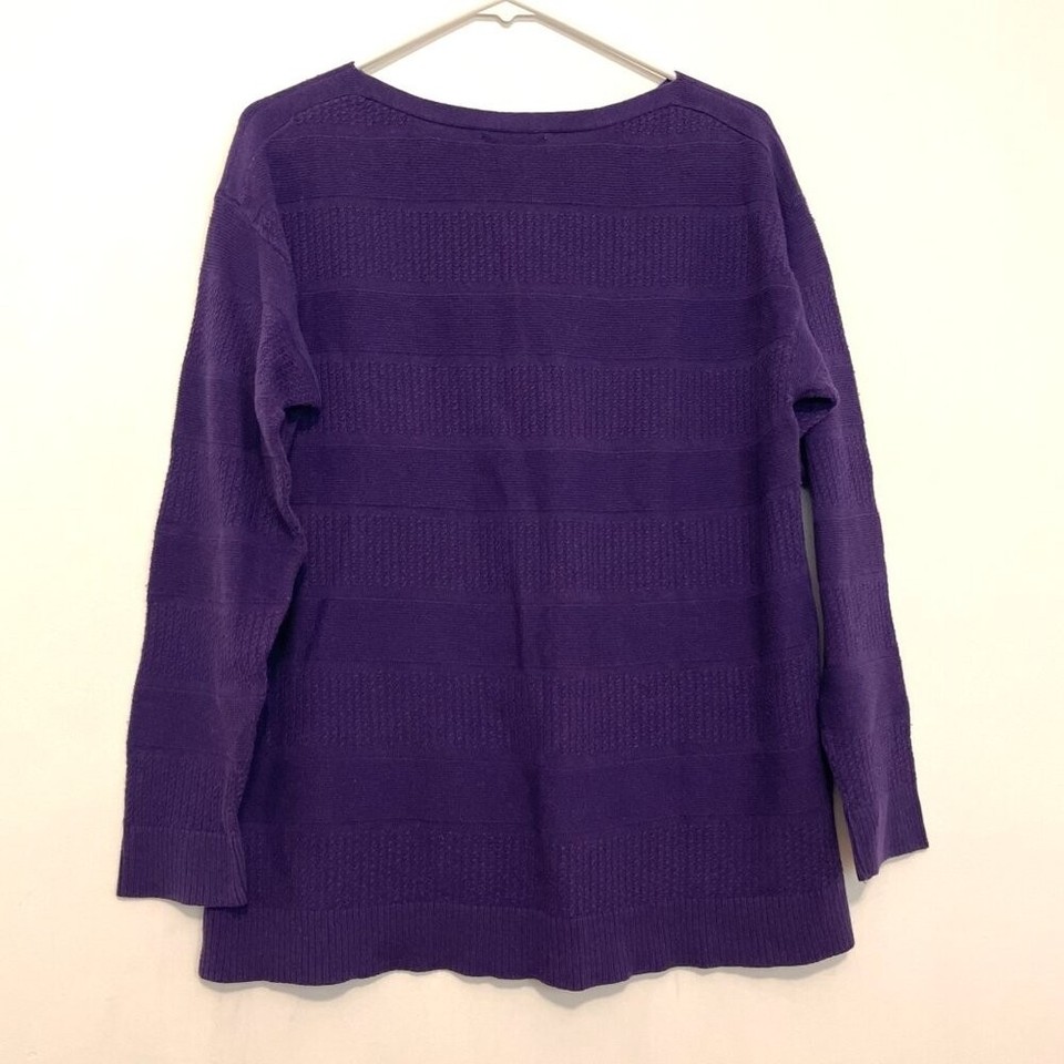 COLDWATER CREEK Dark Purple Textured Stripe Chunky Knit Cotton WOOL ...