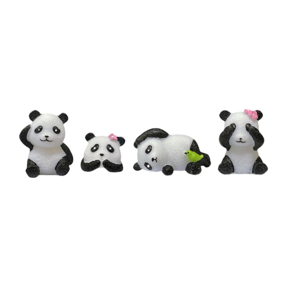 4x Resin Panda Figurines Micro Landscape Craft Miniature Panda Statue ...