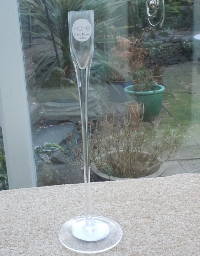 Tall Clear Hand Blown Glass Taper Candle Holder 31cm Elegant Slender ...