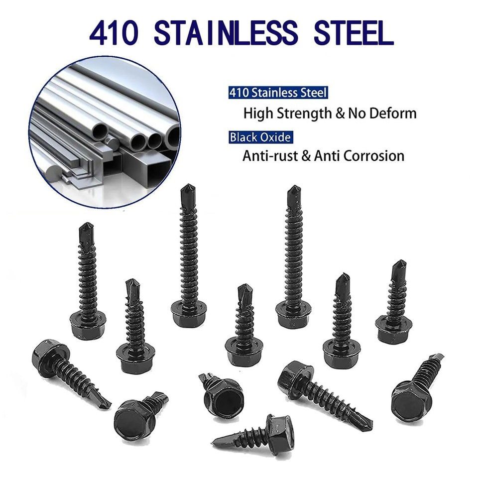 100 PCS 410 Stainless Steel #8x3/4" Self Tapping Screws for Metal Black ...