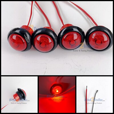 (4) Red 3/4" LED Bullet lights 2 wire 12V Round Clearance Marker ...