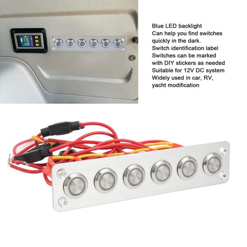 ・Pre Wired 6 Gang Push Button Switch Panel with Blue LED Lights for Car ...