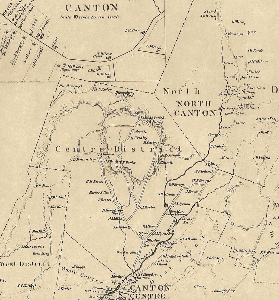 Canton Canton Center CT 1869 Map with Homeowners Names Shown | eBay