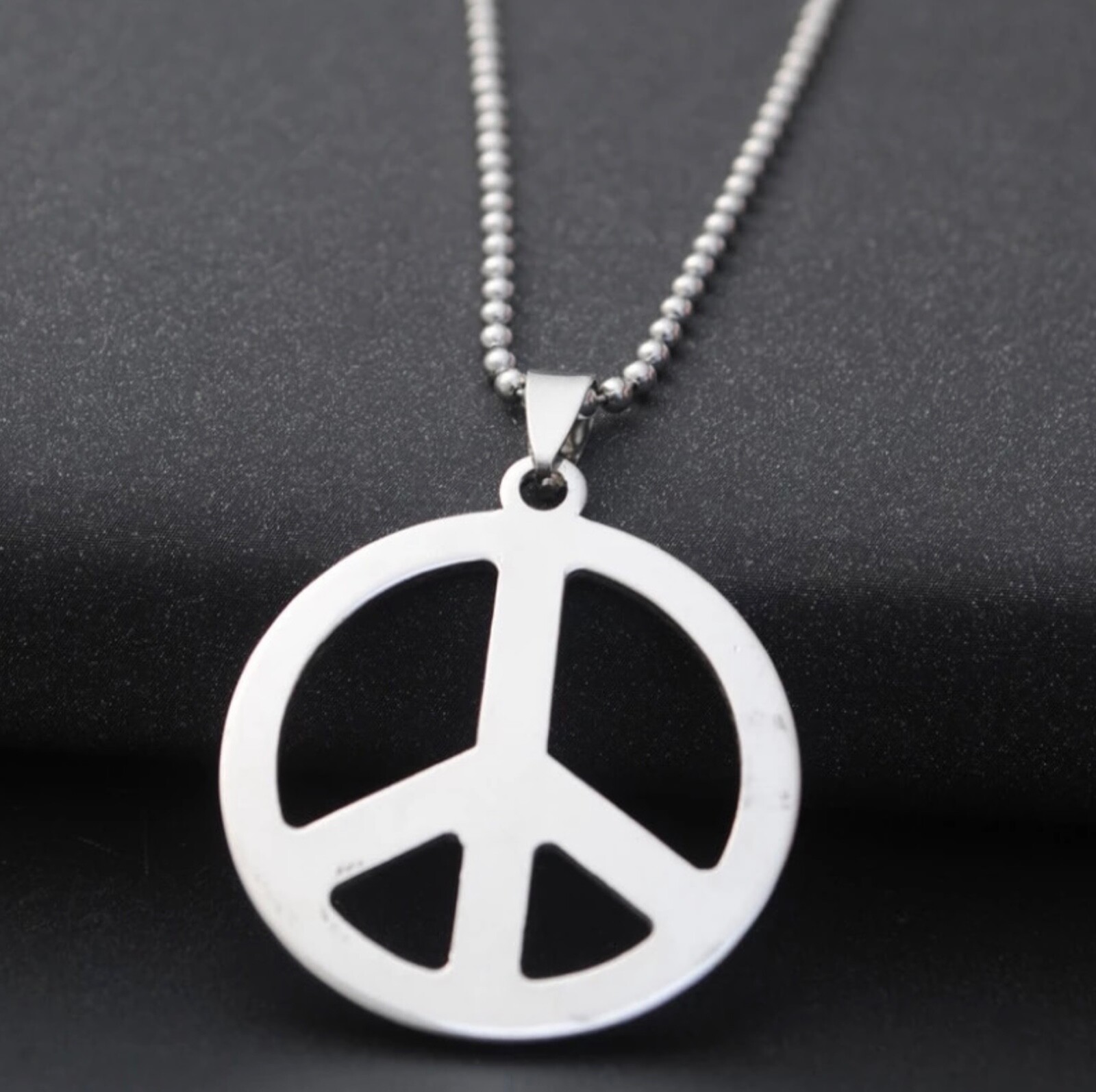 Stainless Steel Peace Sign Silver Pendant Necklace Hippie Men's Women's ...