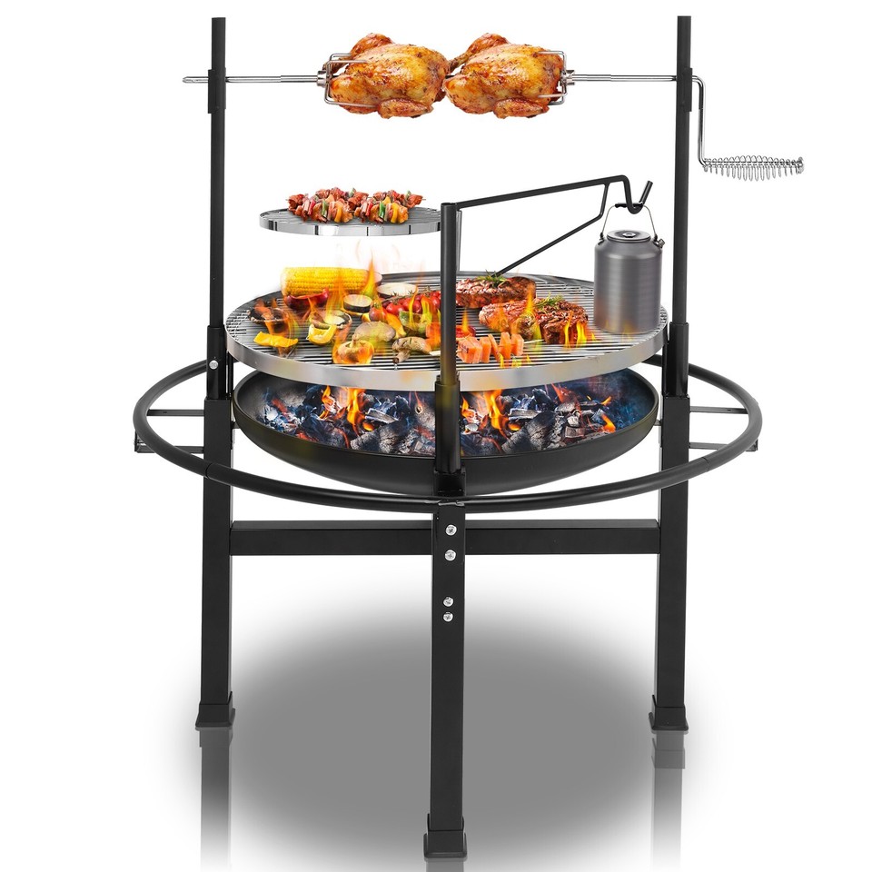 Round Charcoal Rotisserie Grill with Spit, Multi-Level Circular ...