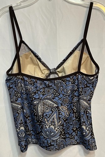 Baltex Tankini Swim Top Womens 10 Brown Blue Floral Paisley Boho Hippie ...