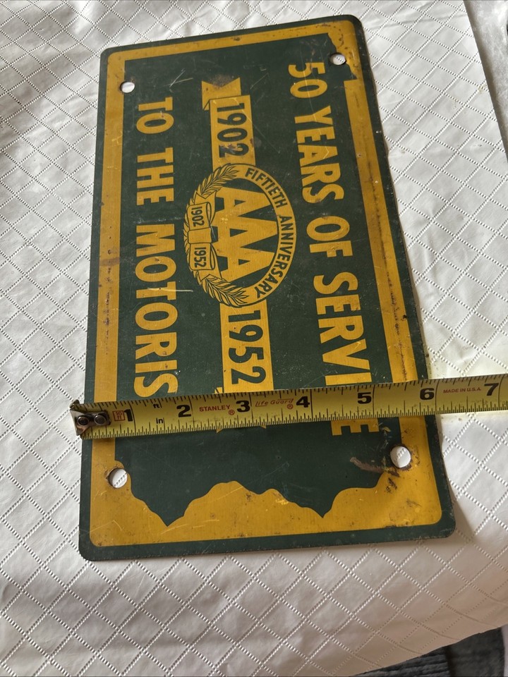 Vintage 1902-1952 AAA Old Logo 50th Anniversary License Plate Sign ...