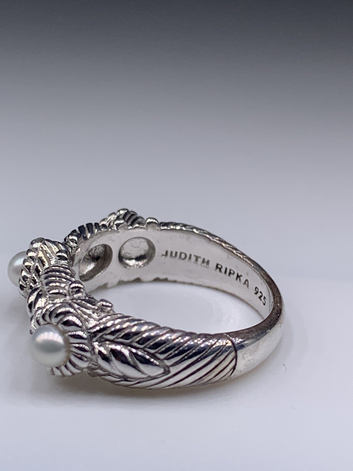 Judith Ripka Sterling Silver 3 Station Pearl Ring Siz… - Gem