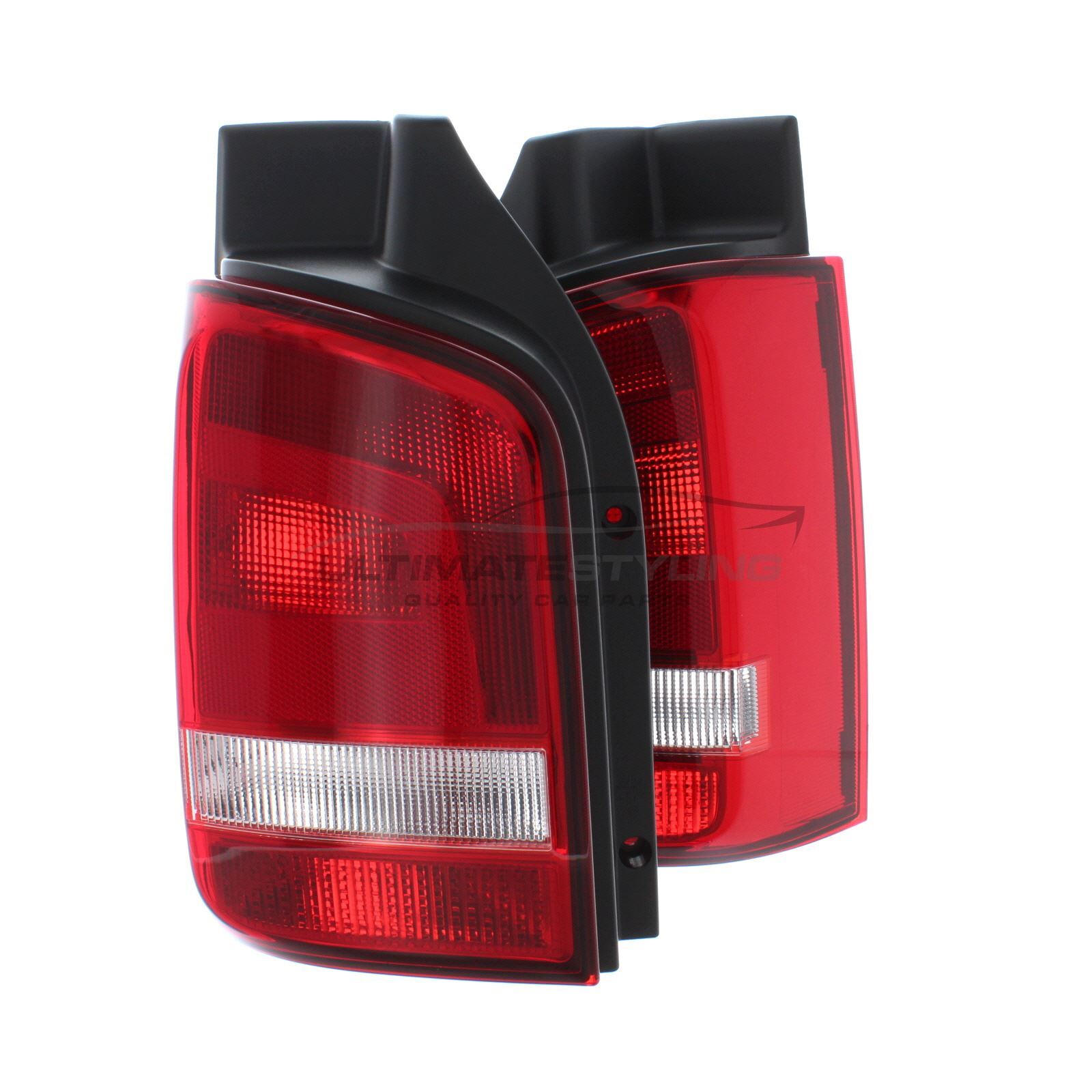 VW T5 Rear Light 2010-2016 Tailgate Red/Clear Tail Lamp Lens Pair Left ...