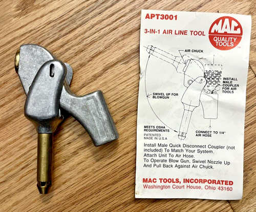 MAC Tools APT3001 Air Line Tool 3-in-1 Air Chuck Blowgun Swivel USA ...